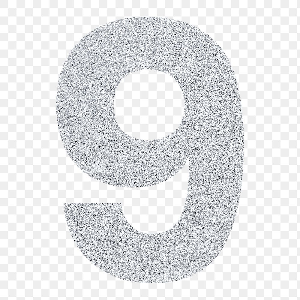 Glitter metallic number 9 typography | Free PNG Sticker - rawpixel