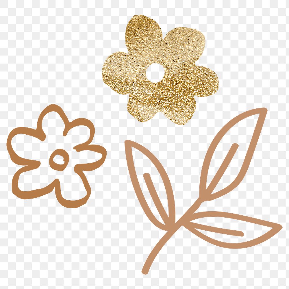 Png doodle gold flower sticker | Premium PNG Sticker - rawpixel
