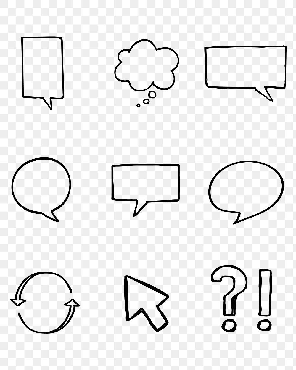 Black speech bubbles png with doodle | Free PNG - rawpixel