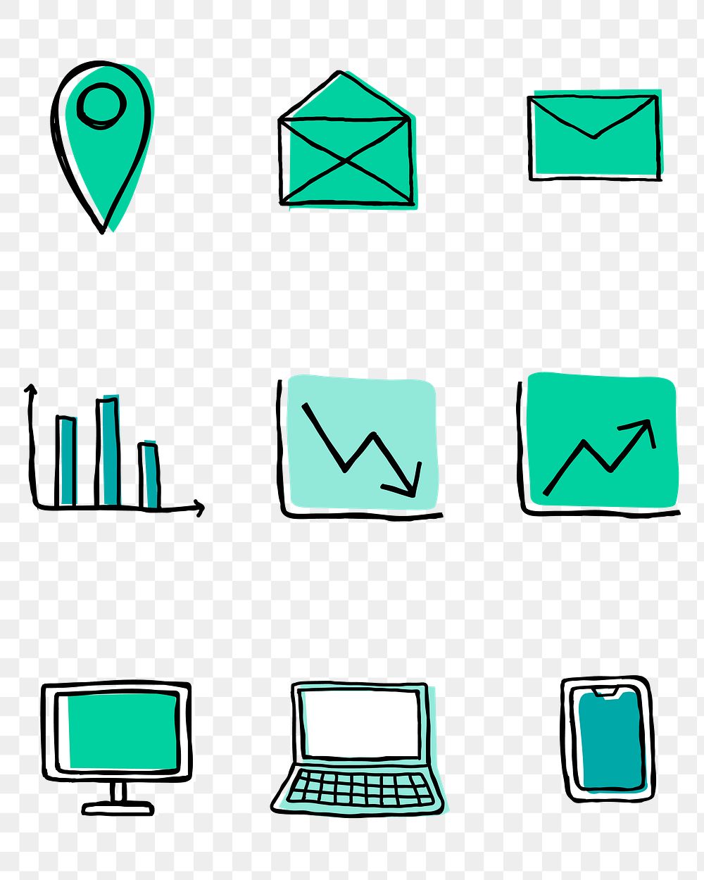 Green business icons png with doodle | Free PNG - rawpixel
