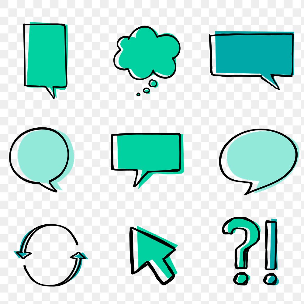Green speech bubbles png with doodle | Premium PNG - rawpixel