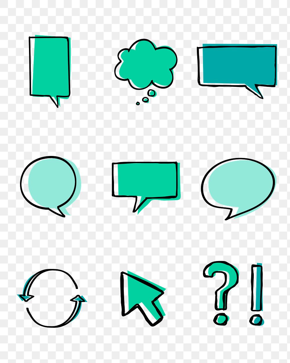 Green speech bubbles png with doodle | Premium PNG - rawpixel