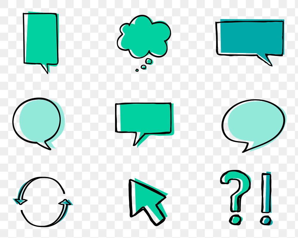Green speech bubbles png with doodle | Premium PNG - rawpixel