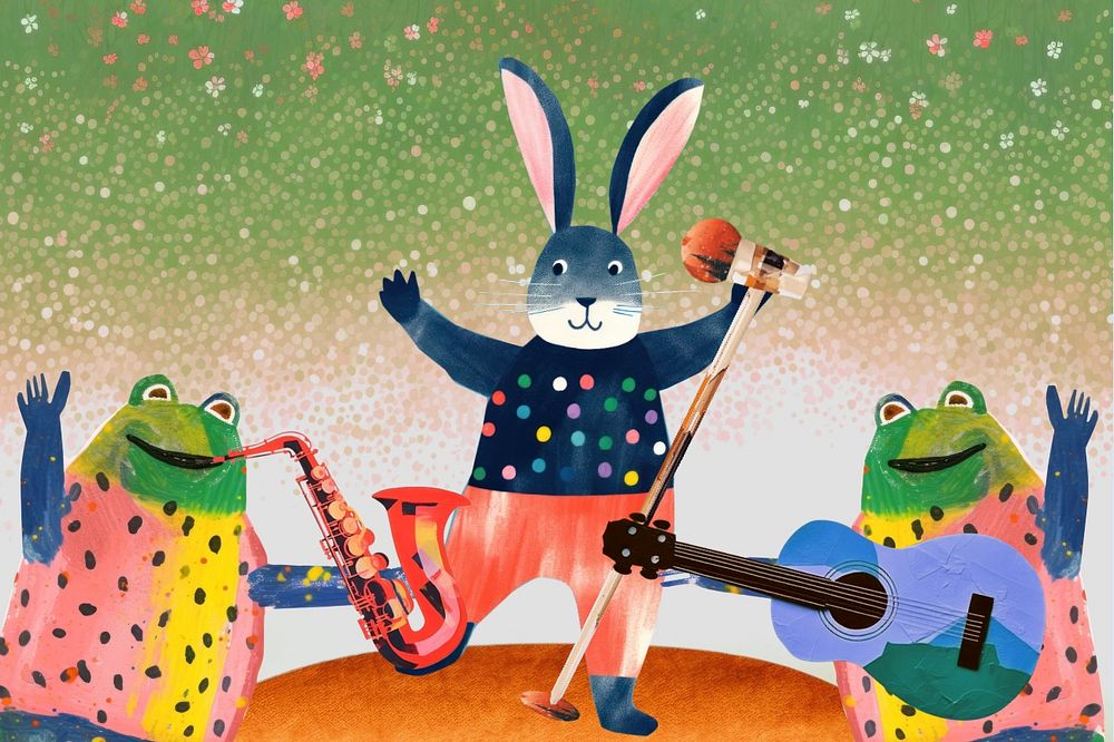 Singer rabbit, music band paper | Free Editable Design - rawpixel