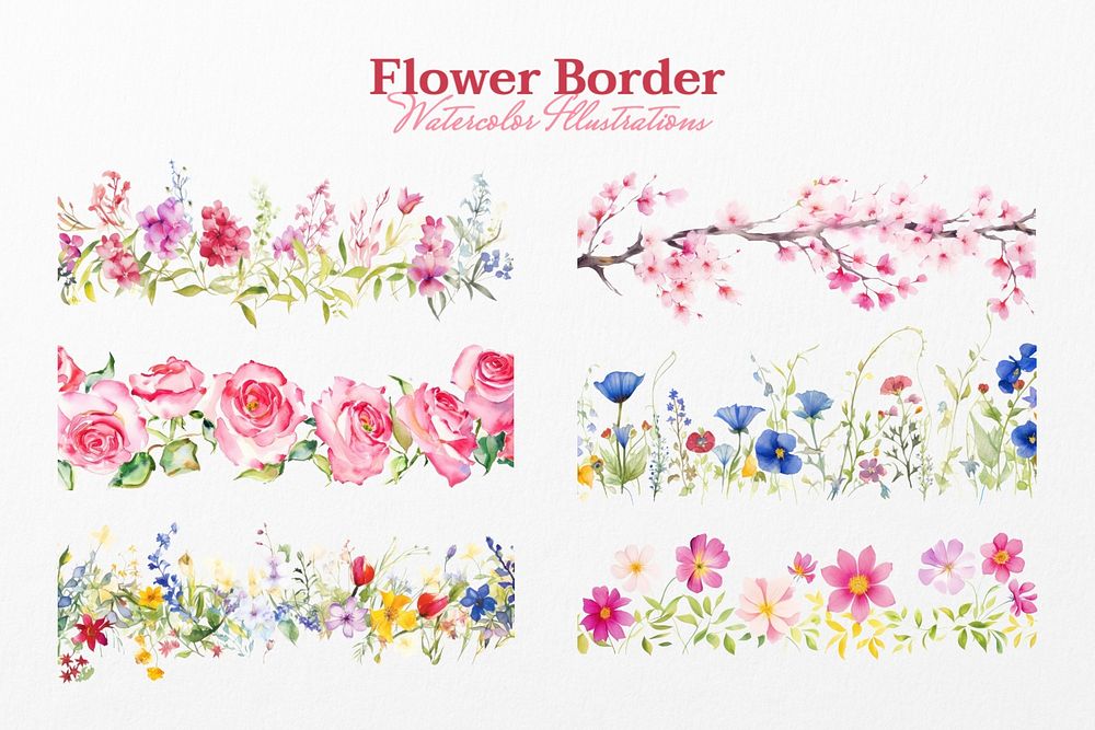Flower border watercolor illustration, editable | Premium Editable ...