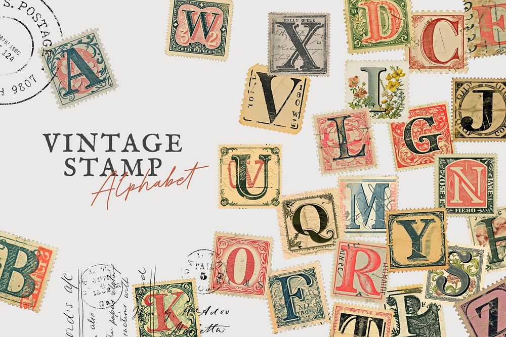 Vintage stamp alphabets Pinterest banner | Premium Editable Design ...