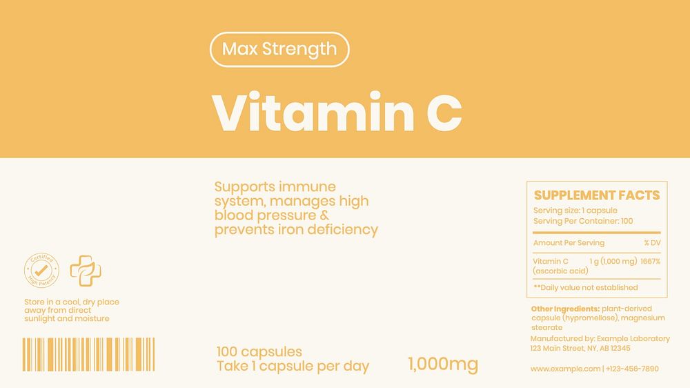 Vitamin C supplement label template, | Premium Editable Template - rawpixel