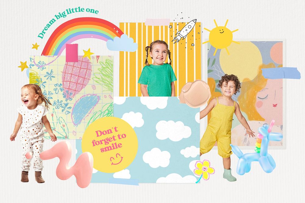 Cute children mood board mockup, | Premium Moodboard Maker - rawpixel