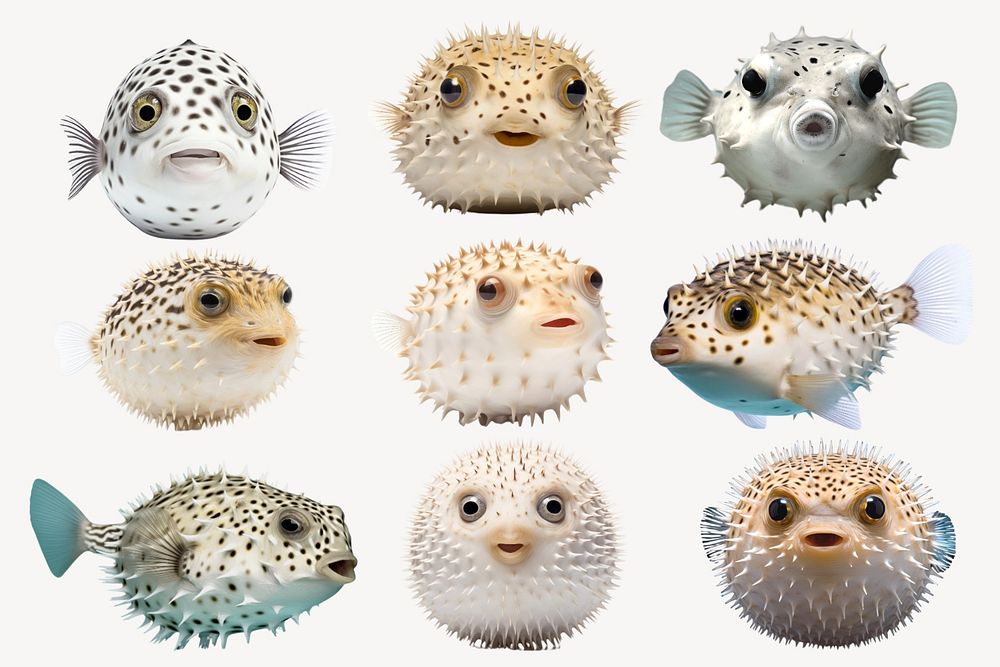 Editable puffer fish animal set | Premium Editable Design - rawpixel