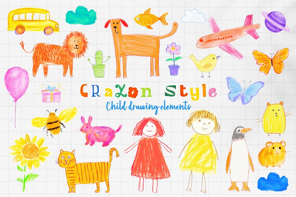 Editable kids crayon drawing set | Premium Editable Design - rawpixel