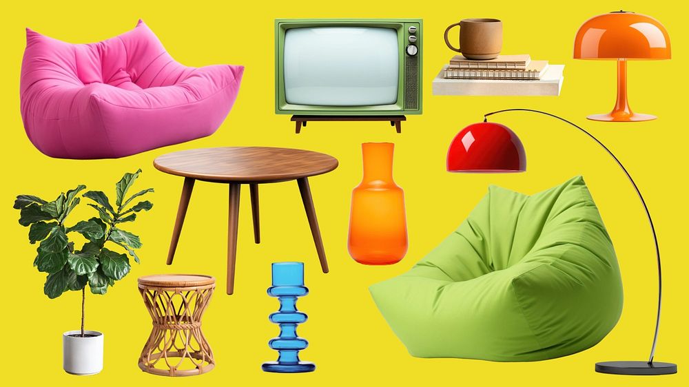 Editable retro furniture home decoration | Premium Editable Design ...