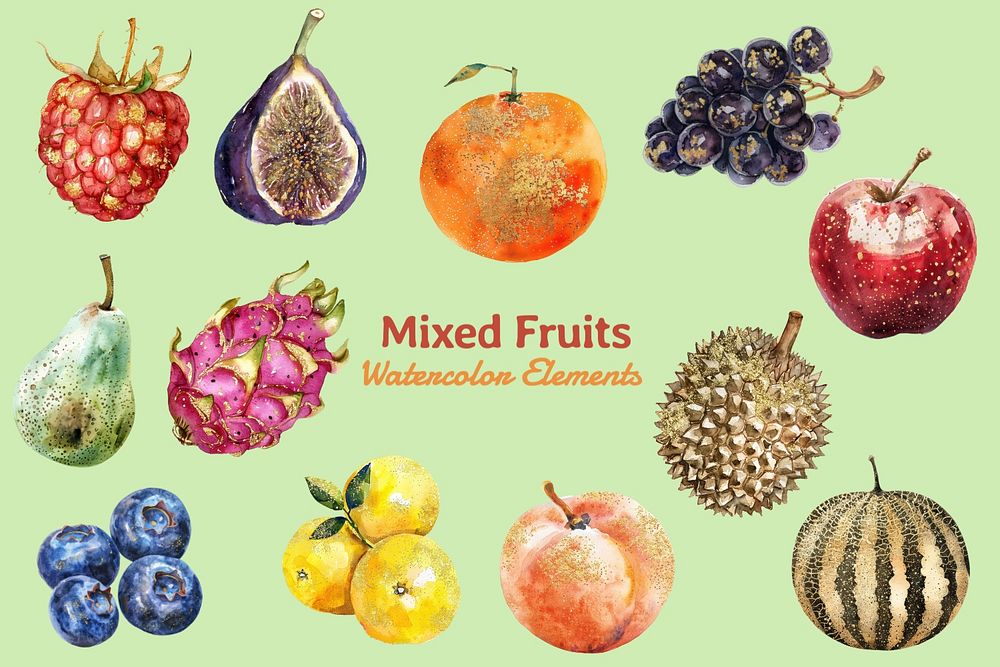 Watercolor fruit element set remix | Premium Editable Design - rawpixel