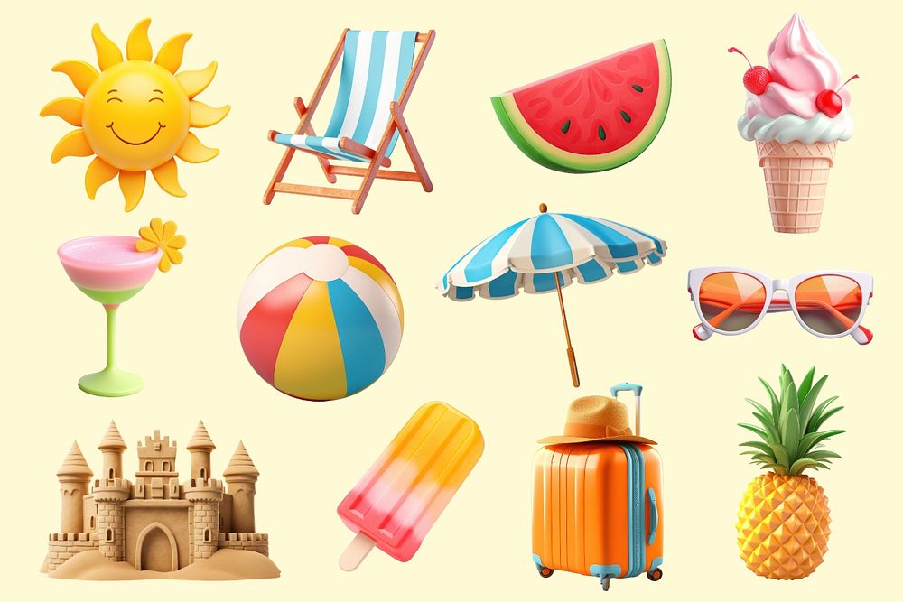 3d Summer isolated element set | Premium Editable Design - rawpixel