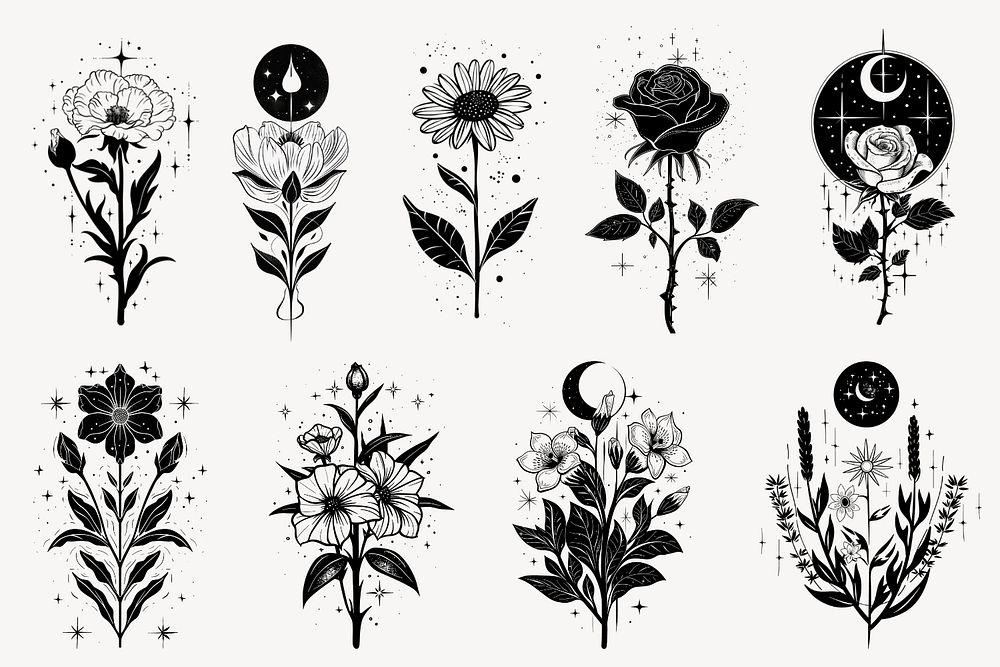 Hand drawn mystical flower isolated | Premium Editable Design - rawpixel