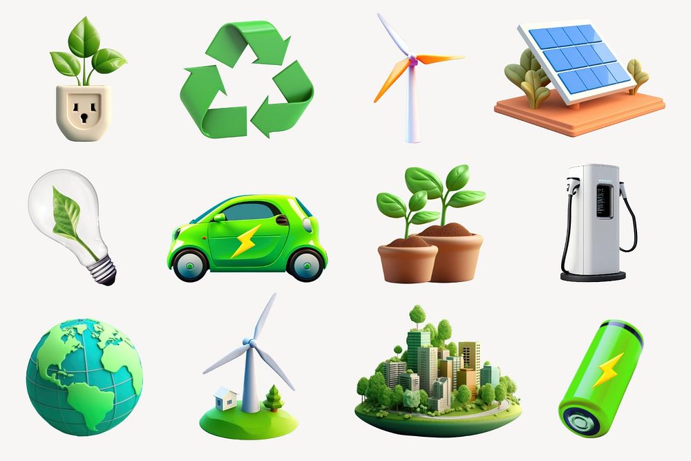 3D Environmental conservation icons isolated | Premium Editable Design ...