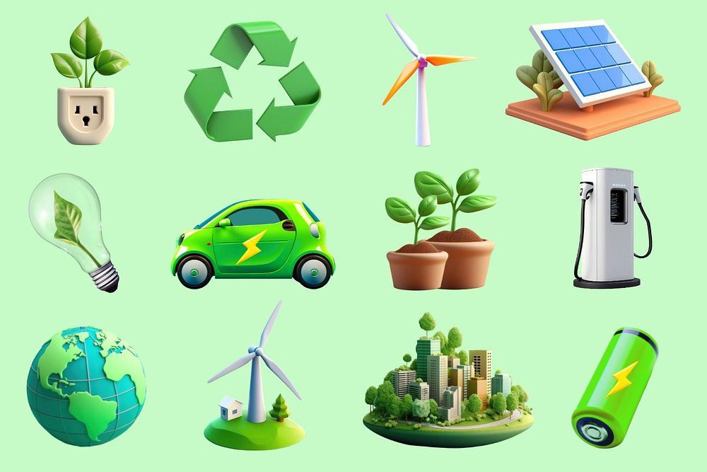 3D Environmental conservation icons isolated | Premium Editable Design ...