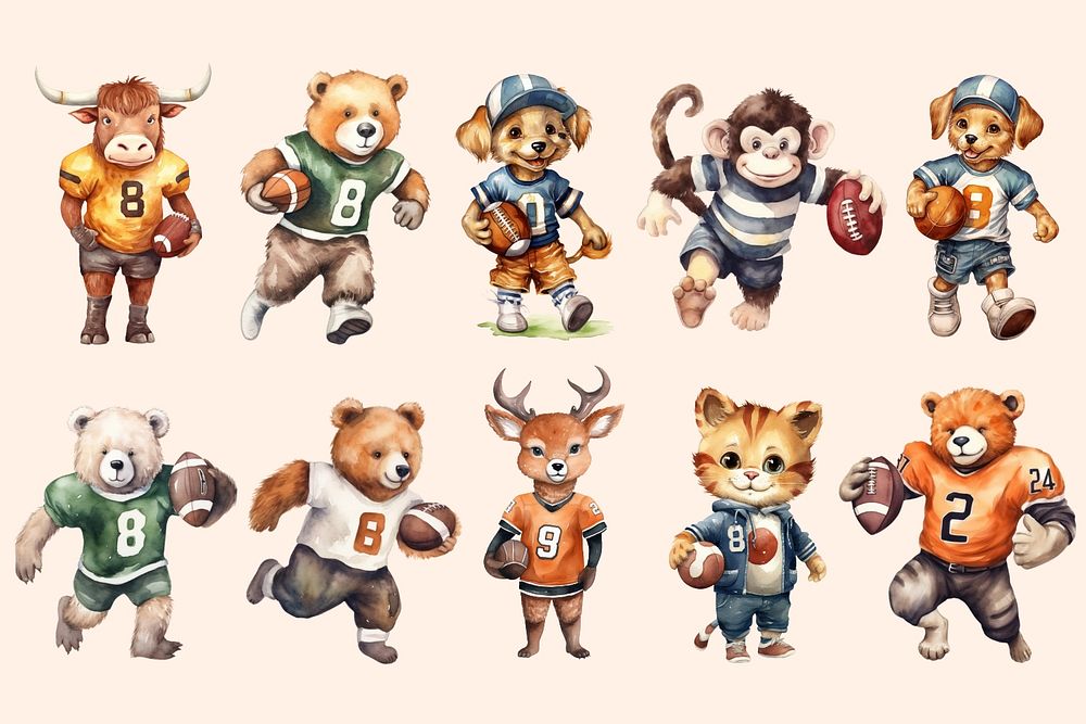 Watercolor animal character playing rugby | Premium Editable Design ...