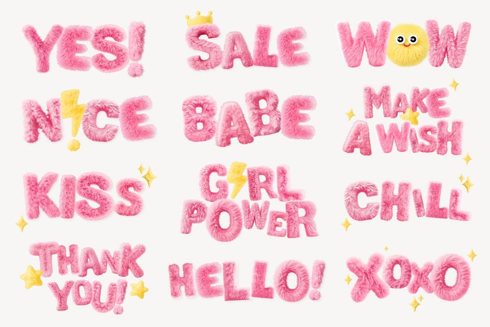 fluffy word stickers isolated element | Premium Editable Design - rawpixel