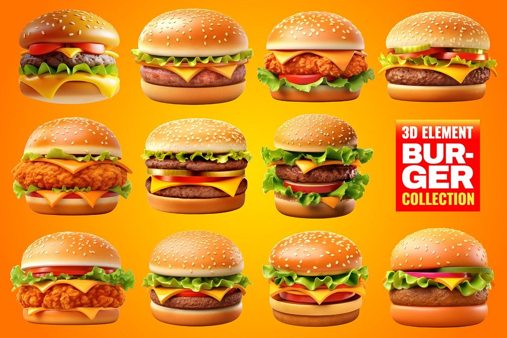 3d hamburgers isolated element set | Premium Editable Design - rawpixel