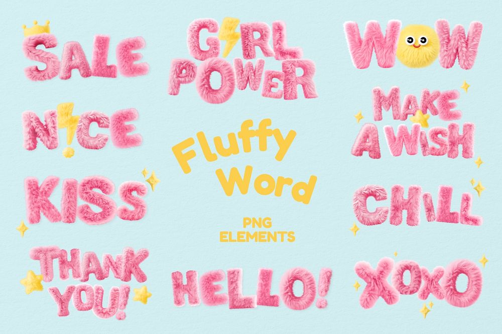 fluffy word stickers isolated element | Premium Editable Design - rawpixel