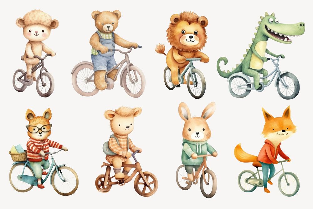 Cute animal riding bicycle isolated | Premium Editable Design - rawpixel