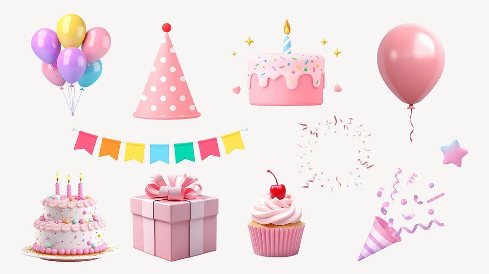 3D birthday party element set, | Premium Editable Design - rawpixel