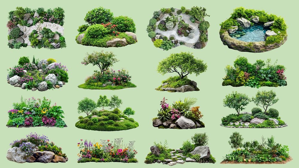 Garden landscape element set, editable | Premium Editable Design - rawpixel