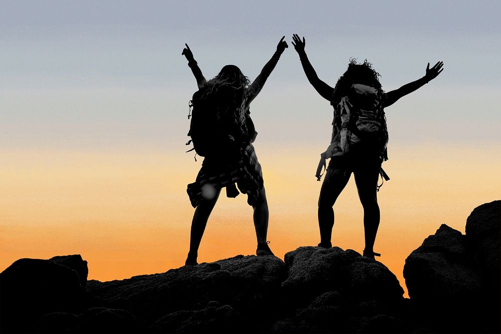 Backpacker friends hiking together, editable | Premium Editable Design ...