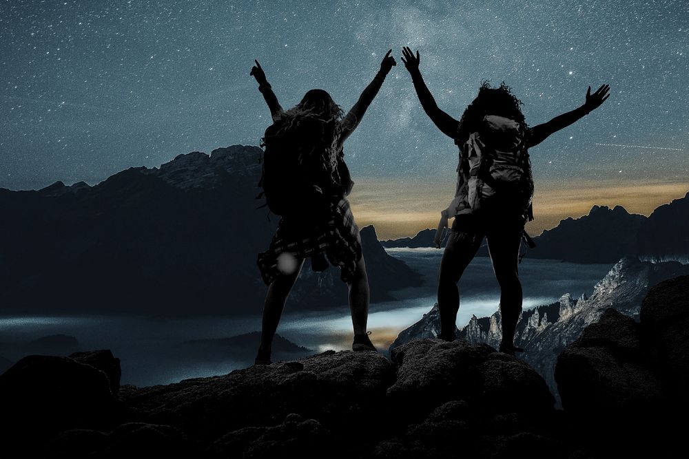 Backpacker friends hiking together, editable | Premium Editable Design ...