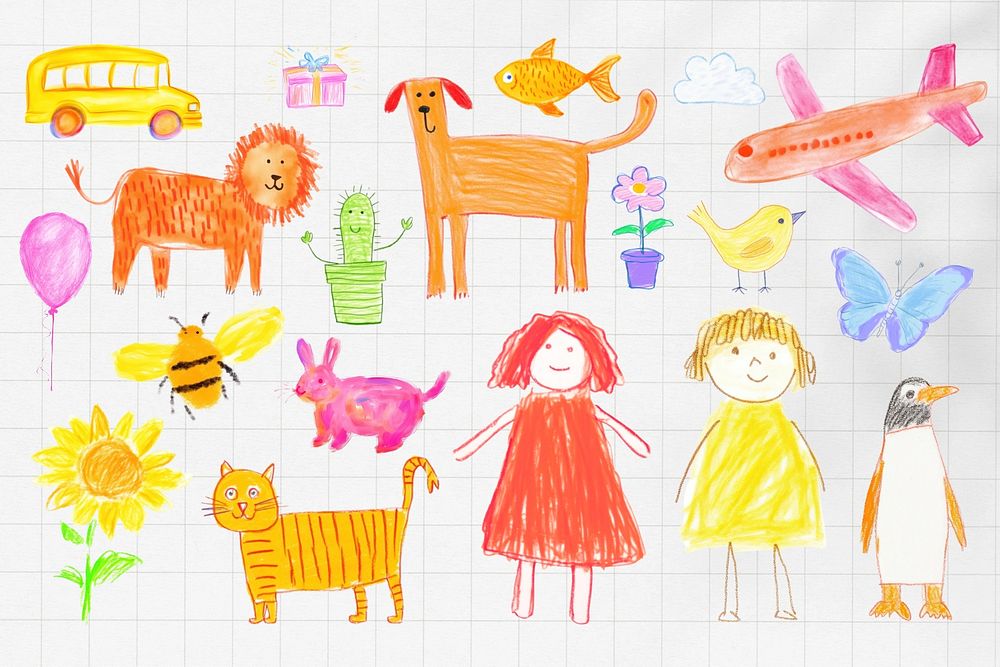 Editable kids crayon drawing set | Premium Editable Design - rawpixel