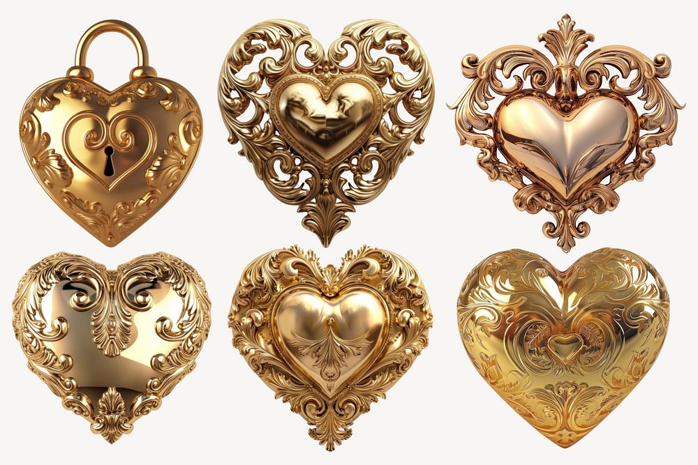 Rococo heart element set, editable | Premium Editable Design - rawpixel