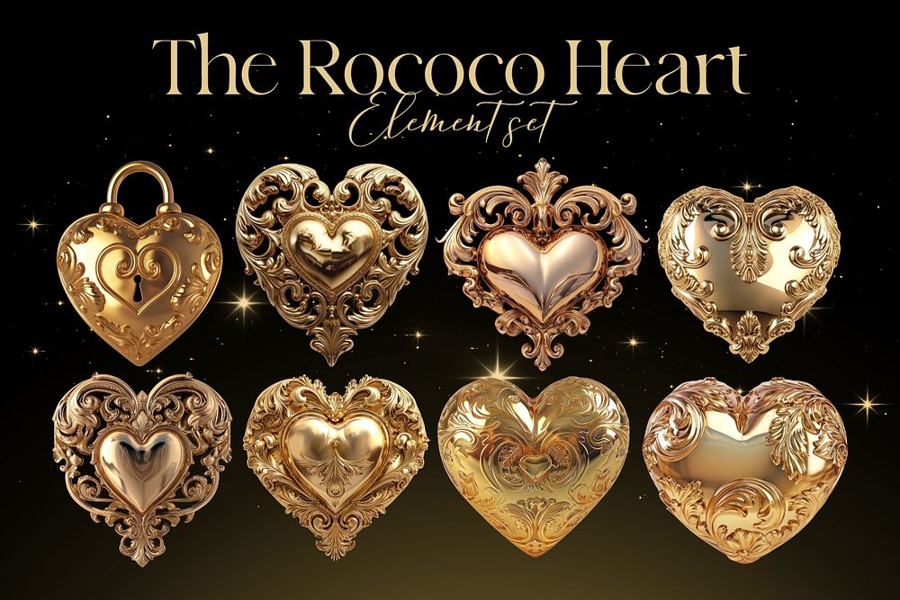 Rococo heart element set, editable | Premium Editable Design - rawpixel
