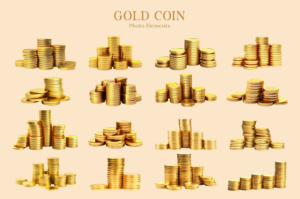 Golden coins stack element set | Premium Editable Design - rawpixel