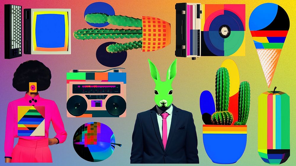 Vivid retro collage element set, | Premium Editable Design - rawpixel