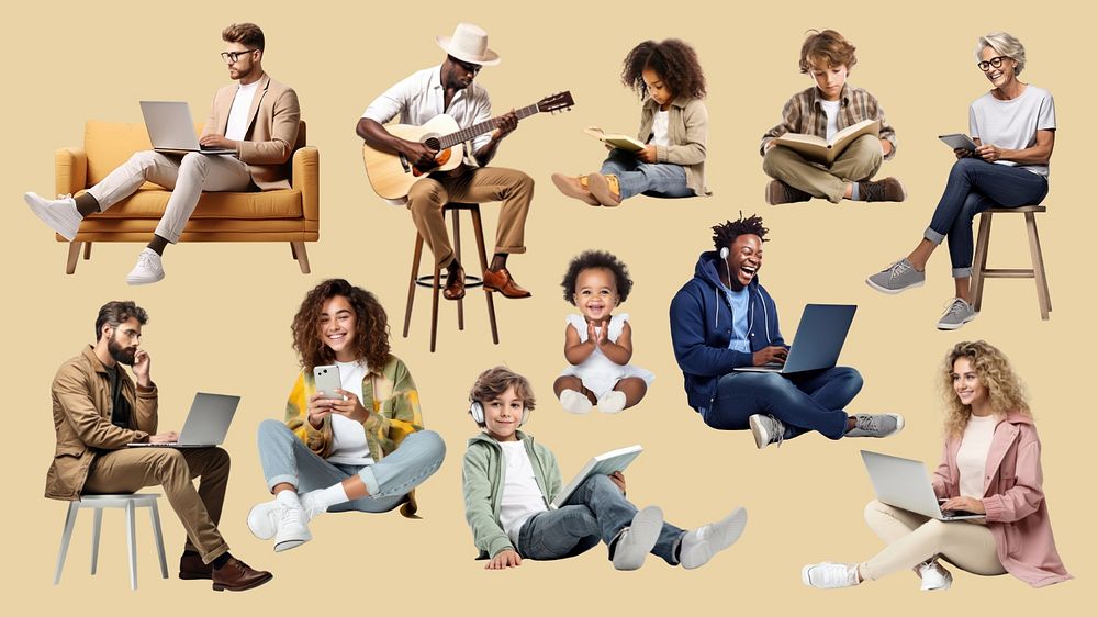 People sitting pose set, editable | Premium Editable Design - rawpixel