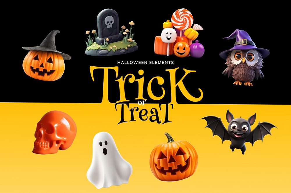 3D Halloween decoration set, editable | Premium Editable Design - rawpixel