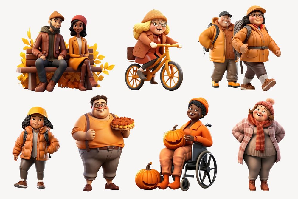 3D Autumn people set, editable | Premium Editable Design - rawpixel