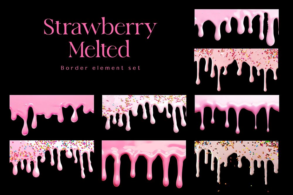 Melting strawberry milk border set, | Premium Editable Design - rawpixel