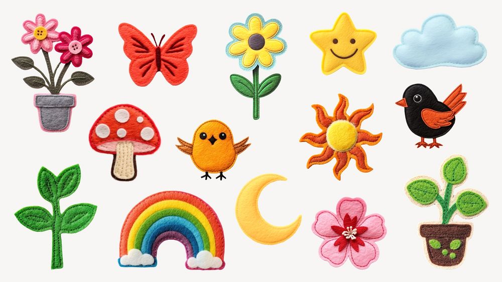 Cute felt sticker set, editable | Premium Editable Design - rawpixel