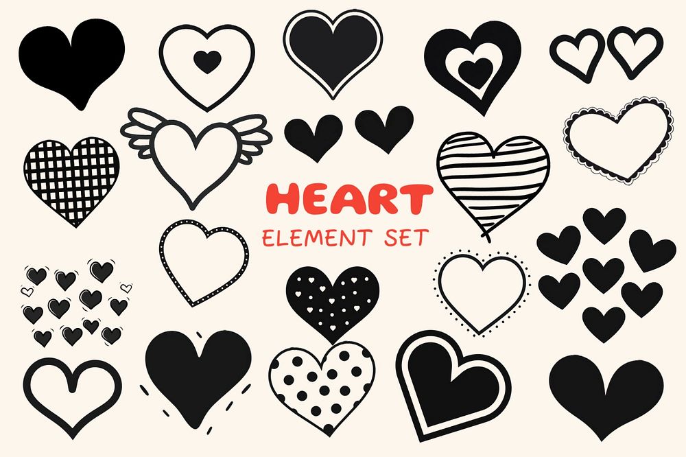 Black heart shape element set, | Premium Editable Design - rawpixel