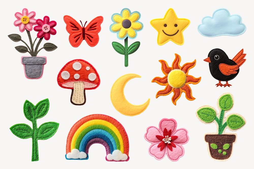 Cute felt sticker set, editable | Premium Editable Design - rawpixel