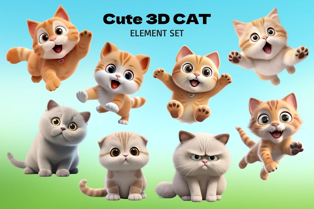 Cute 3d cat set, editable | Premium Editable Design - rawpixel