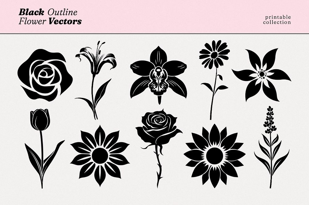 Editable black outline flower design | Premium Editable Design - rawpixel