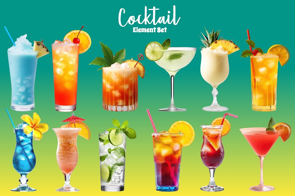 Editable cocktail design element set | Premium Editable Design - rawpixel