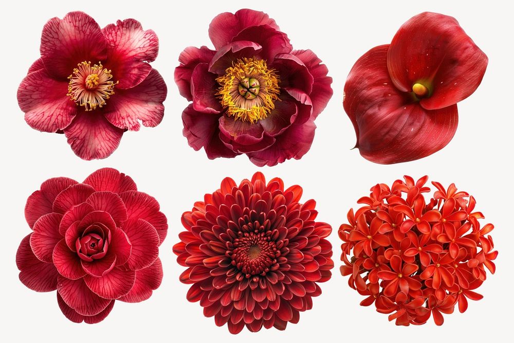 Editable red flower element set | Premium Editable Design - rawpixel