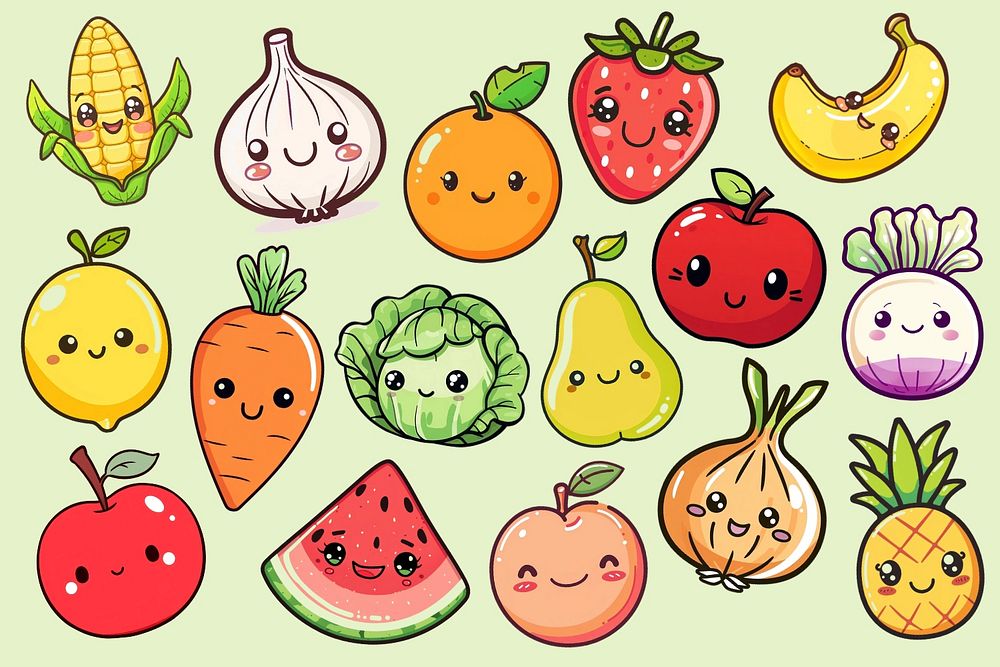 Editable Kawaii fruits and veggies | Premium Editable Design - rawpixel