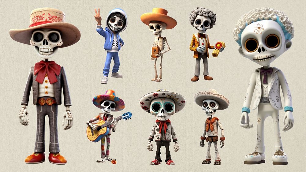 Editable 3D sombrero skeleton character | Free Editable Design - rawpixel