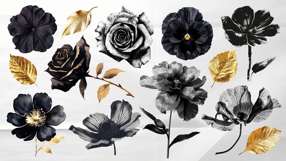 Editable black gold floral design | Premium Editable Design - rawpixel
