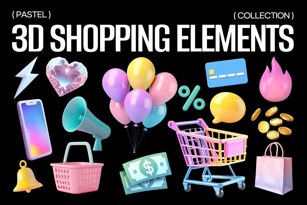 Editable 3d pastel shopping design | Premium Editable Design - rawpixel