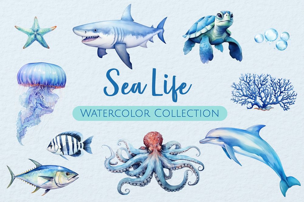 Editable watercolor sea life design | Premium Editable Design - rawpixel
